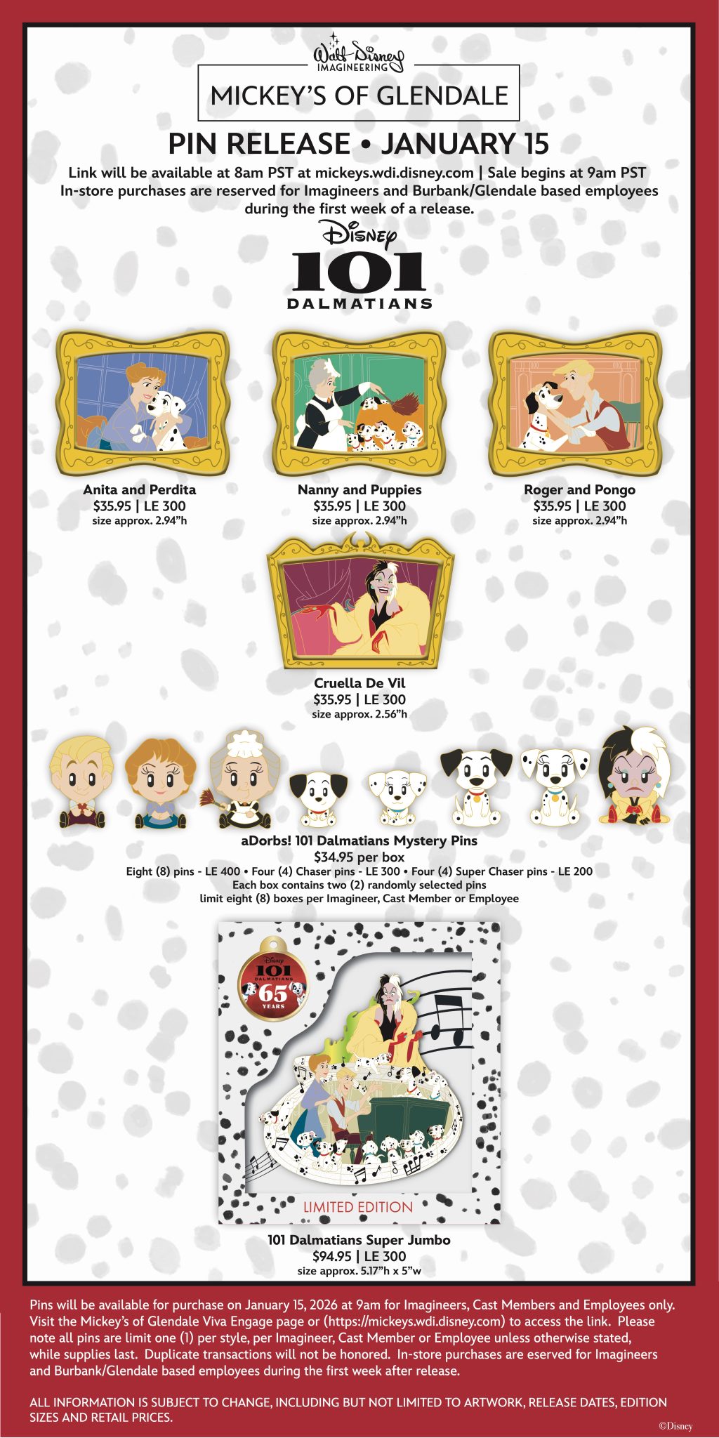 101 Dalmatians 65th Anniversary WDI Pins at Mickey’s of Glendale ...